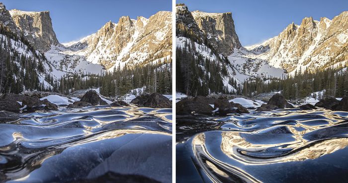 This Photographer Captured A Rare Sight—Frozen Waves At Dream Lake ...